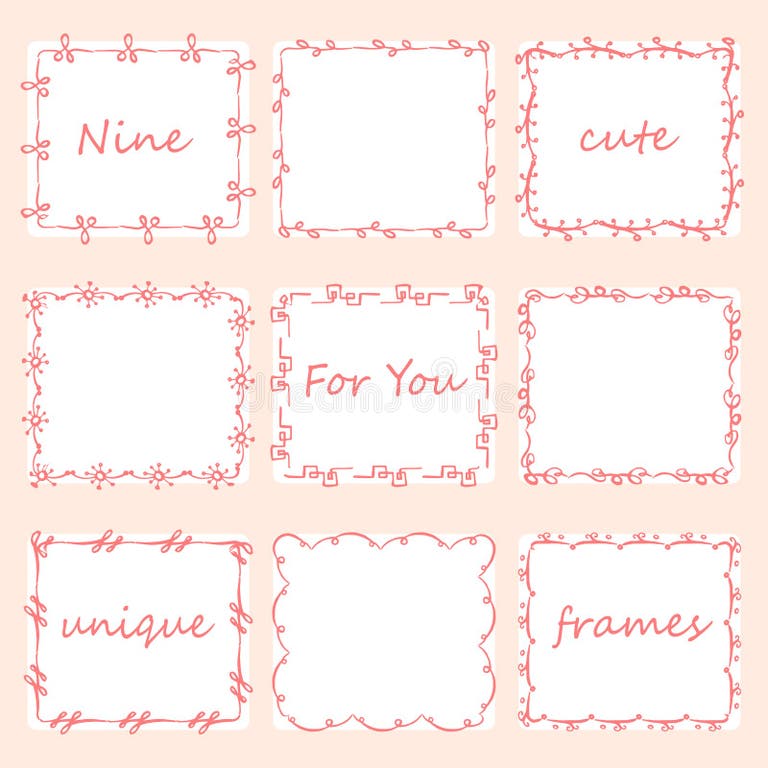 Set of Nine Square Doodles Frames. Stock Vector - Illustration of ...
