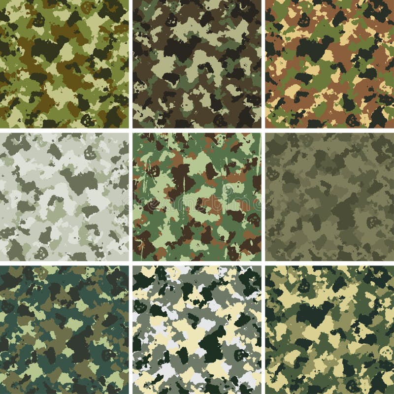 Set of Nine Vector Colorful Military Patterns Stock Vector ...