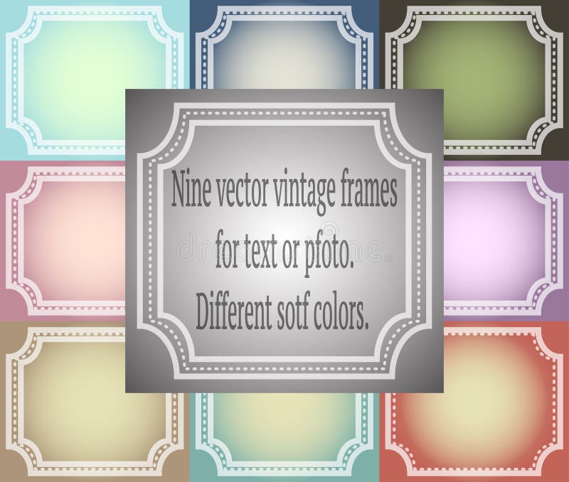 Set of Nine Vector Vintage Frames. Different Soft Colors Stock Vector ...