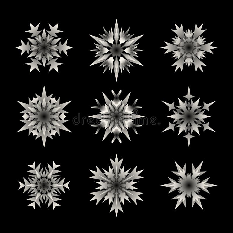 Set of Nine Vector White Semi Transparent Snowflake Shape Design ...
