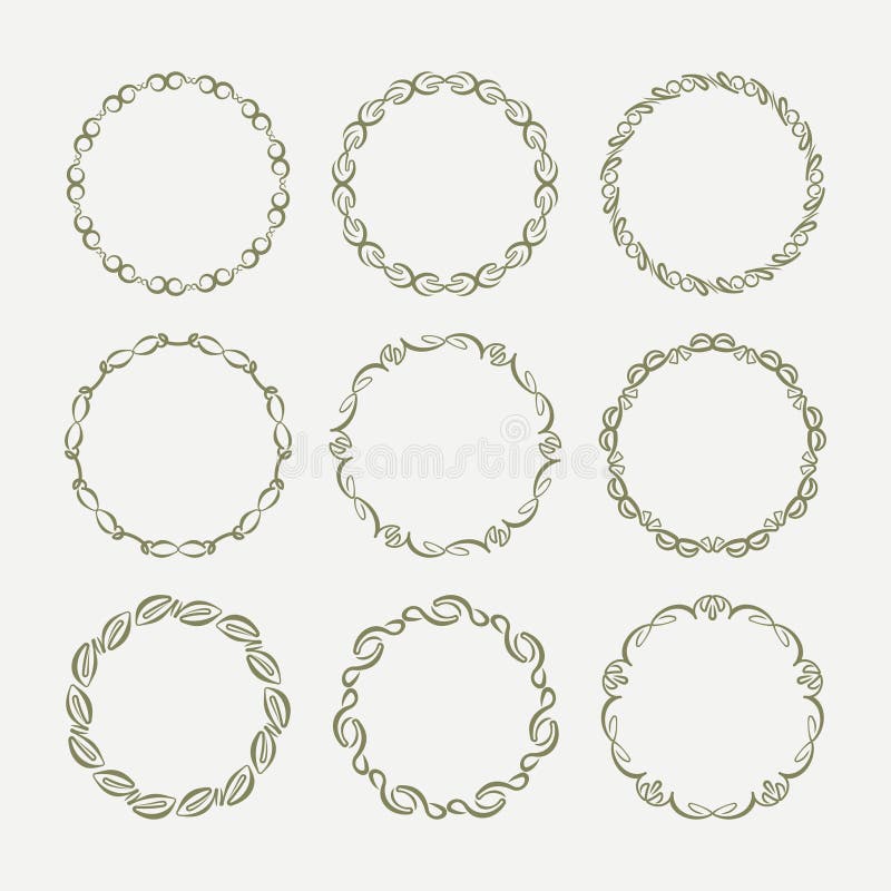 Set of Nine Vintage Round Frames. Vector Illustration. Stock ...