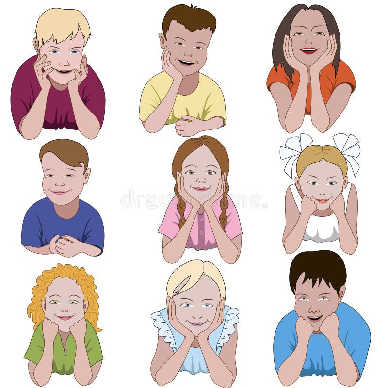Set of nine young children stock vector. Illustration of isolated ...