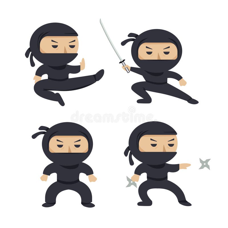 Set of Ninja Characters Showing Different Actions. Stock Vector ...