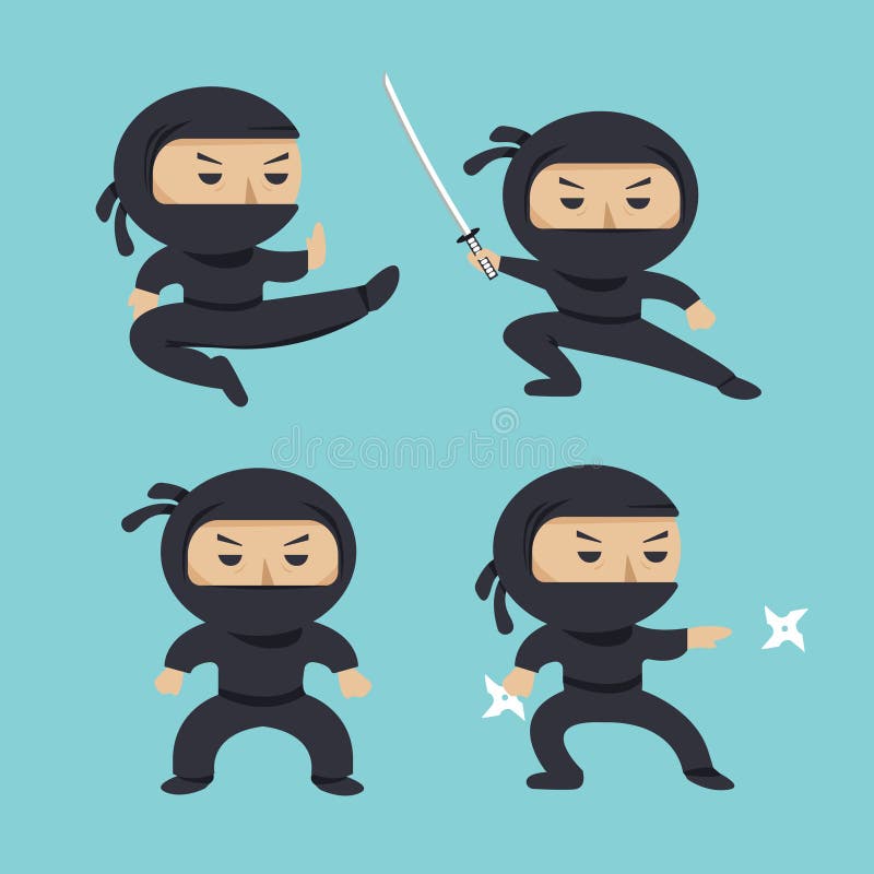 Ninja in different poses stock vector. Illustration of belt - 35067959