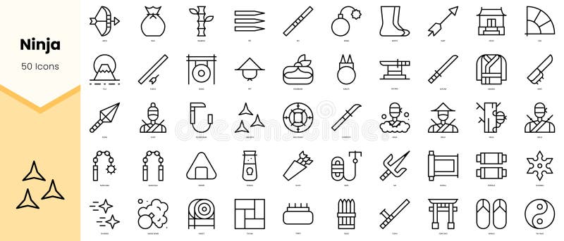 Set of Ninja Icons. Simple Line Art Style Icons Pack Stock Vector ...
