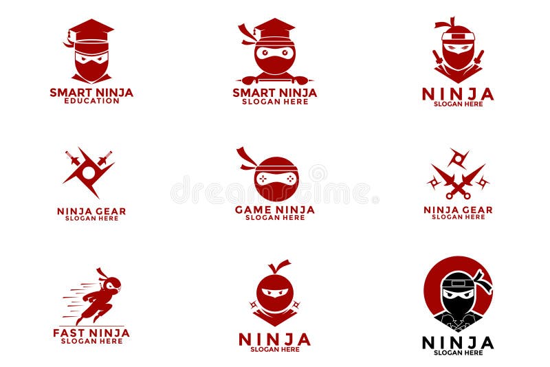 Set of Ninja Warrior Logo Design Vector Template. Silhouette of ...