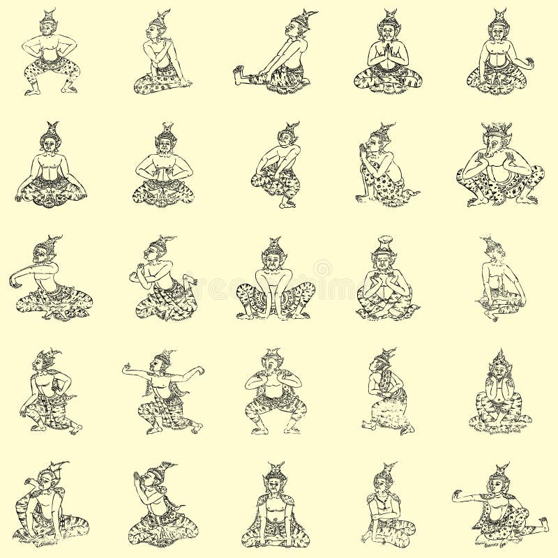 Ancient Thai Yoga Stretching Poses Stock Illustrations – 3 Ancient Thai ...