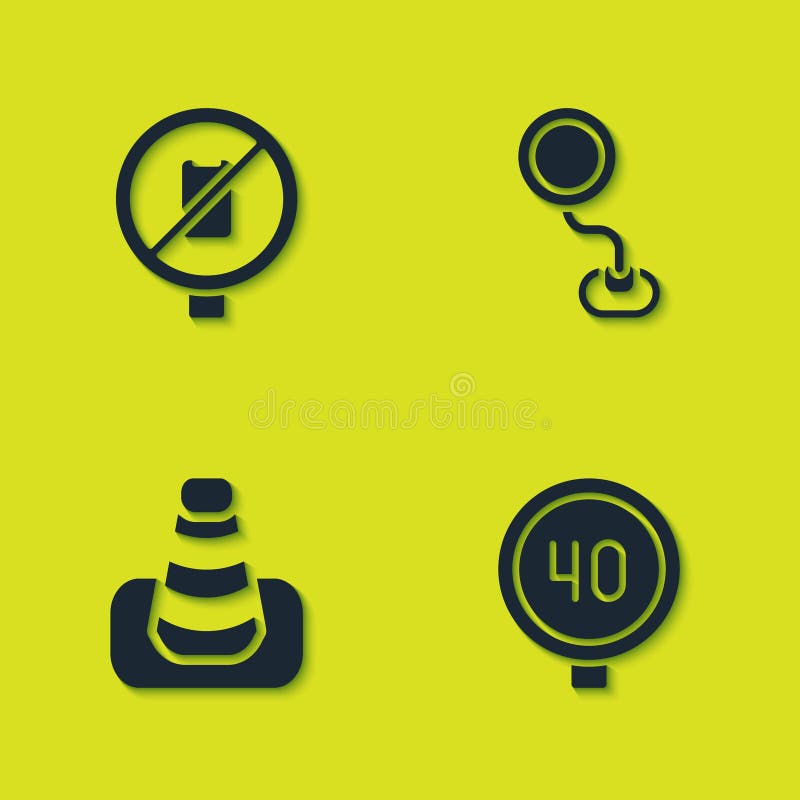 Set No Cell Phone, Speed Limit Traffic, Traffic Cone and Road Sign Icon ...