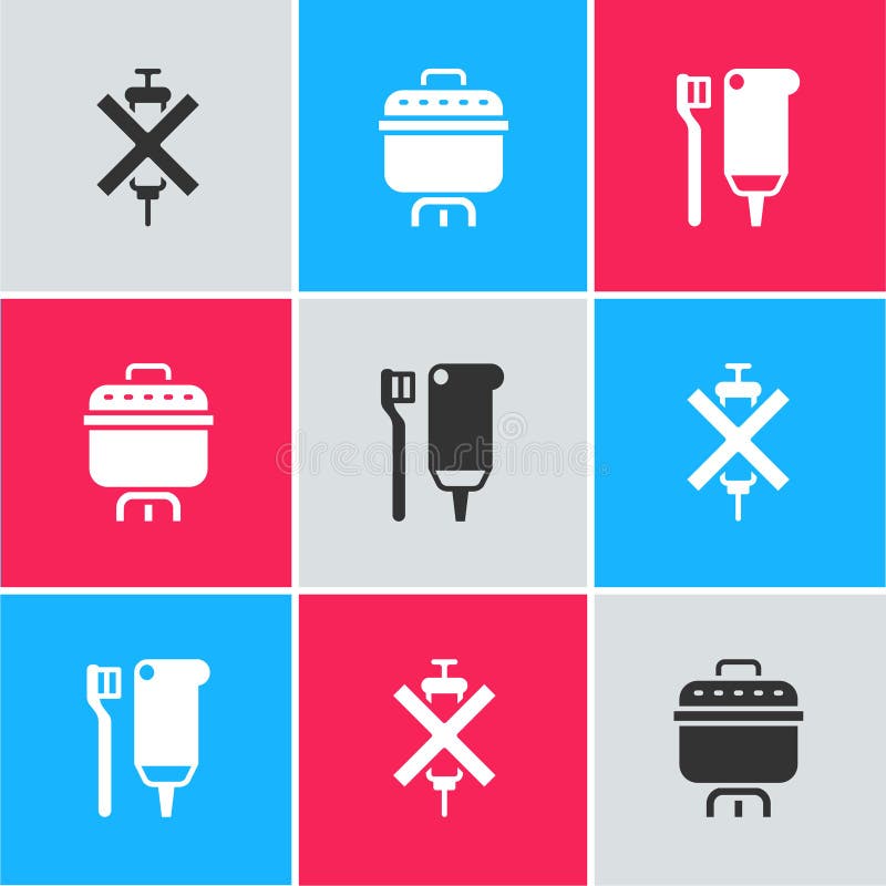 Set No Doping Syringe, Cooking Pot and Toothbrush and Toothpaste Icon ...