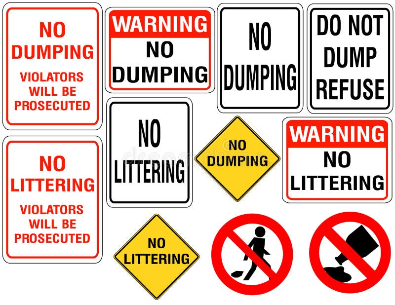 Set of No Dumping or Littering Signs Stock Vector - Illustration of ...