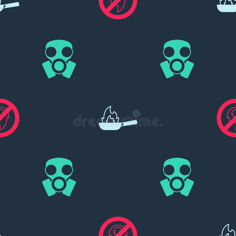 Set No Fire, Pan with and Gas Mask on Seamless Pattern. Vector Stock ...