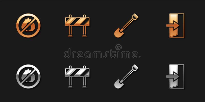 Set No Fire, Road Barrier, Fire Shovel and Exit Icon. Vector Stock ...