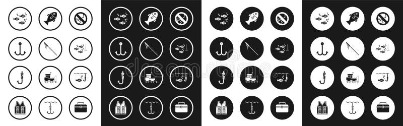 Set No Fishing, Fishing Net, Hook, Under Water with, and Icon. Vector ...