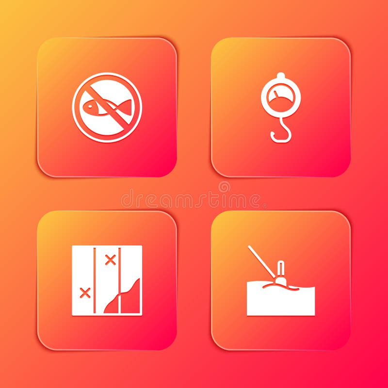 Set No Fishing, Spring Scale, Folded Map and Fishing Float Water Icon ...