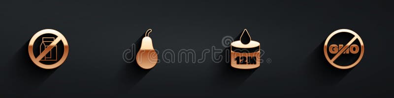 Set No Pack of Milk, Pear, Organic Cosmetic and GMO Icon with Long ...