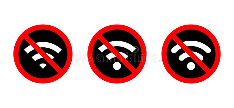 Set of No Wifi Zone Sign Icon Vector. Wireless Network with Prohibition ...