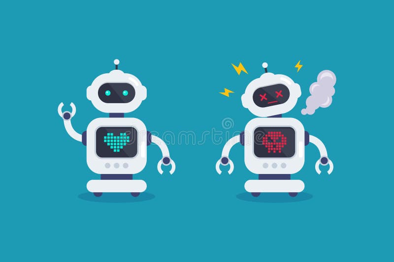 Set of Normal Robot and Broken Error Robot with Spark Stock Vector ...