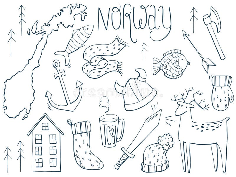 Set of Norway Map, Icon, Doodles. Hand Drawn Sketched. Vector ...