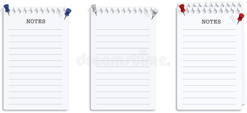 Set of Note Pages with Push Pins Stock Illustration - Illustration of ...