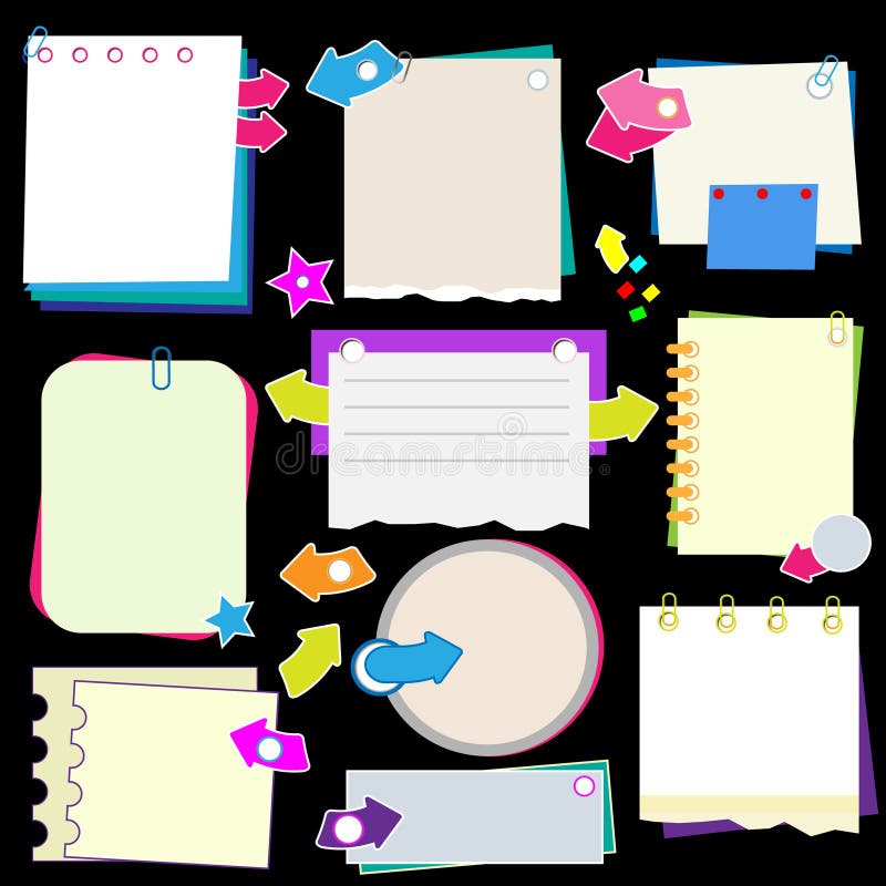 Set of Note Paper with Arrows Stock Illustration - Illustration of play ...