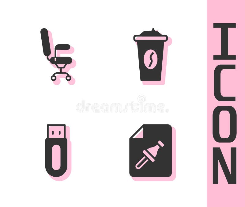 Set Note Paper with Push Button, Office Chair, USB Flash Drive and ...