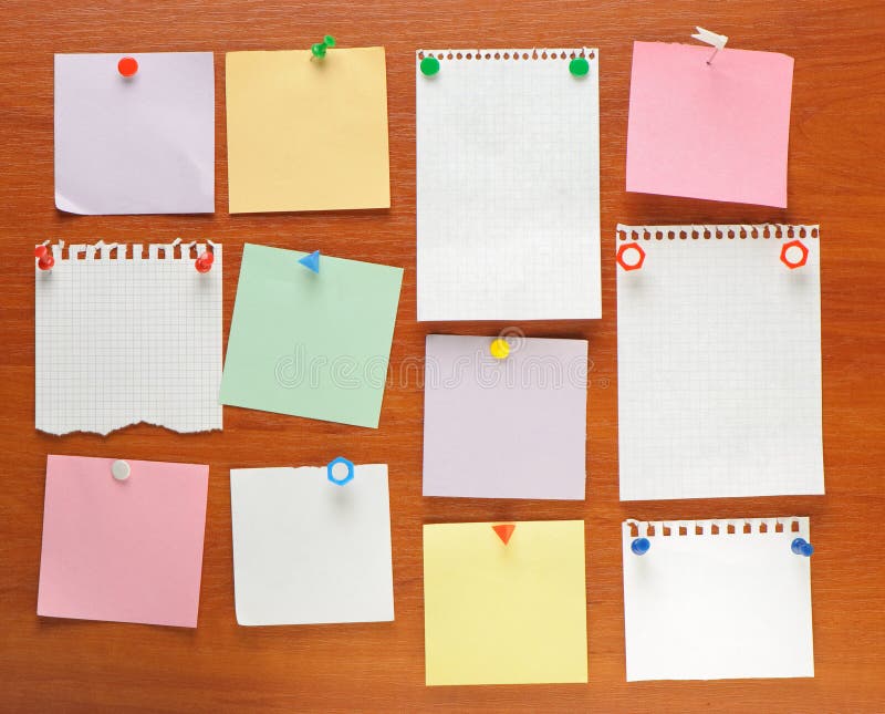 Set Note Pinned To a Wooden Board. Stock Photo - Image of shadow, dirty ...