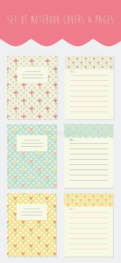 Set of Notebook Covers and Pages with Floral Background and Place for ...