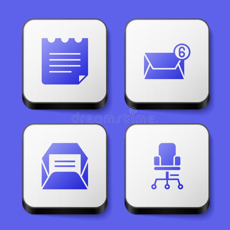 Set Notebook, Mail and E-mail, Envelope and Office Chair Icon. White ...