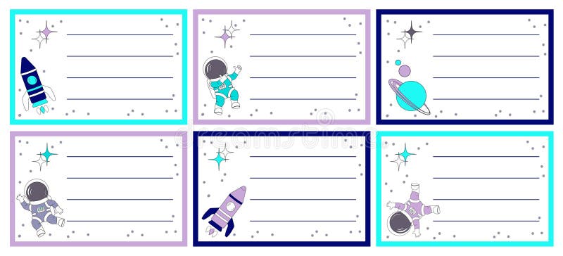 Set of Notebook Name Stickers with Space Elements Stock Vector ...