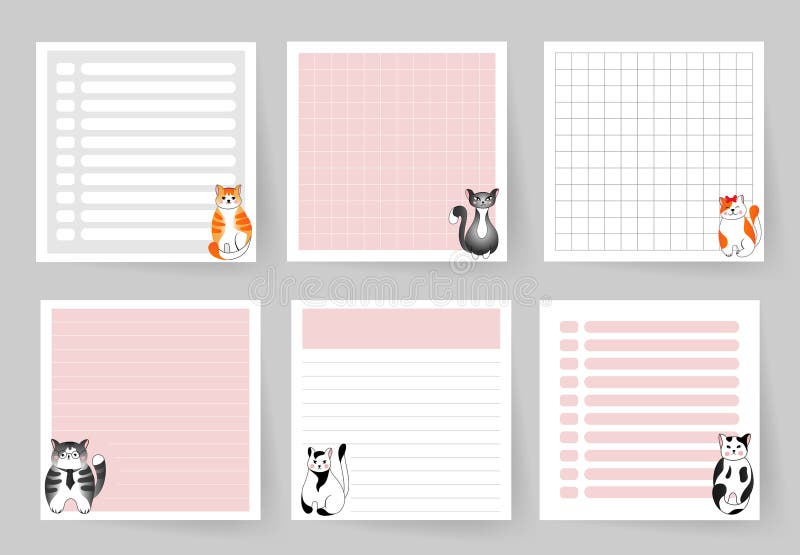A Set of Notebook Pages with Cute Cats. Template for Planning, To-do ...