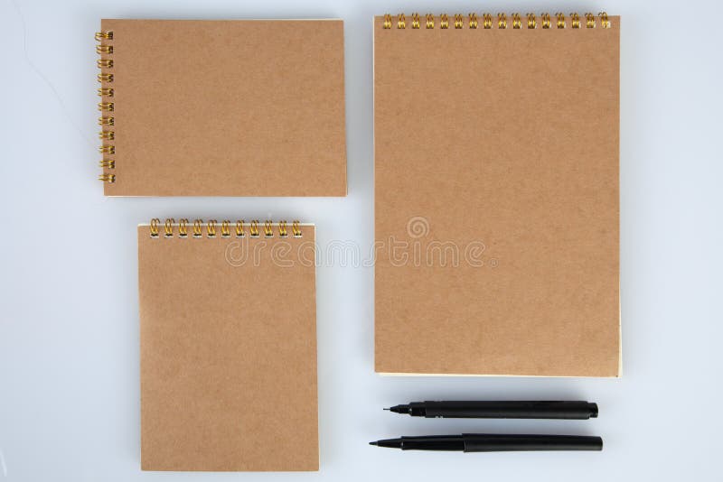 Set of Notepads with Black Pens for Mockups. Top View with Copy Stock ...