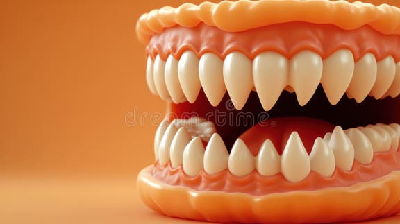 A Set of Novelty Chattering Teeth on an Orange Background, AI Stock ...