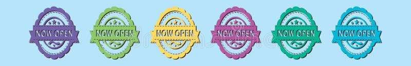 Set of Now Open Cartoon Icon Design Template with Various Models ...