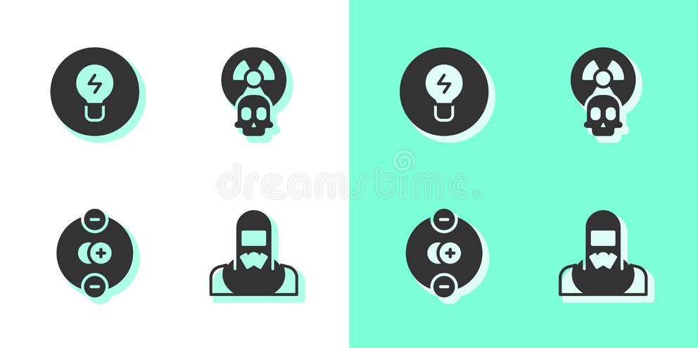 Set Nuclear Reactor Worker, Light Bulb with Concept of Idea, Atom and ...