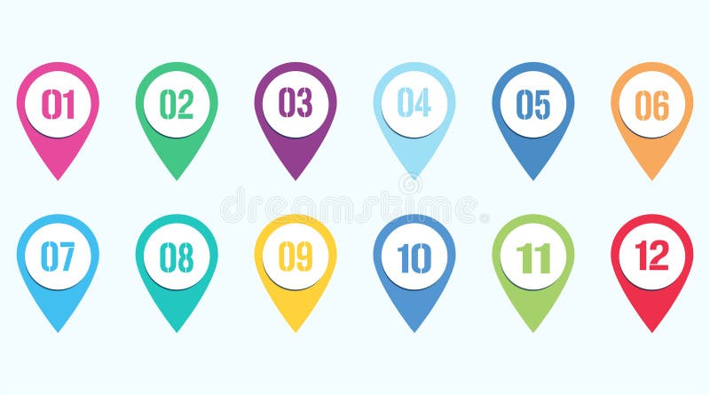 Set of Number Bullet Point Markers 1 To 12 with Shadow Stock ...