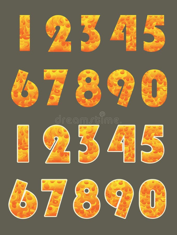 Set of number burned with sticker style, Illustration of fire burning ...