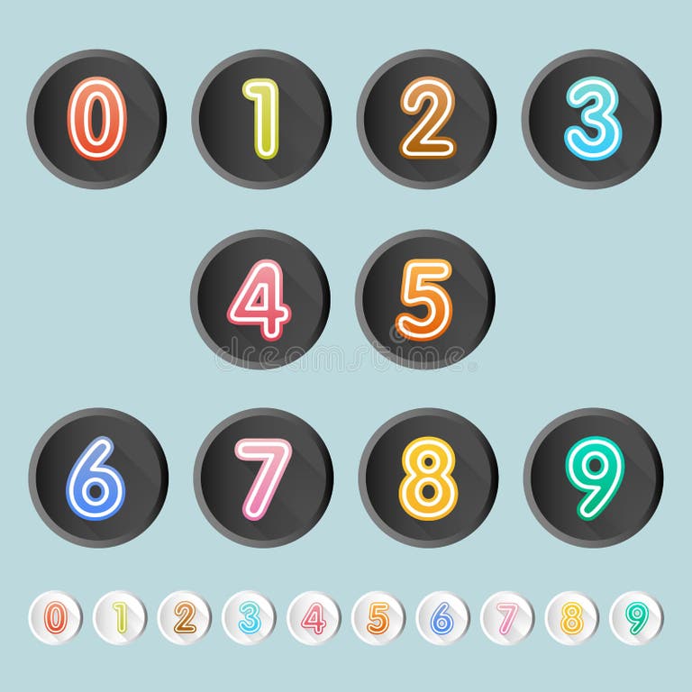 Set of Number on Button with Long Shadow Stock Vector - Illustration of ...