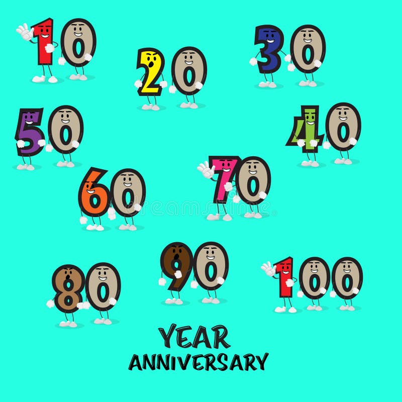 SET NUMBER CUTE YEAR ANNIVERSARY CELEBRATION DESIGN VECTOR TEMPLATE ...
