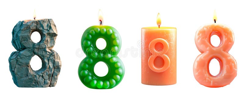 Set of Number Eight-shaped Candles with Unique Designs, Isolated on a ...