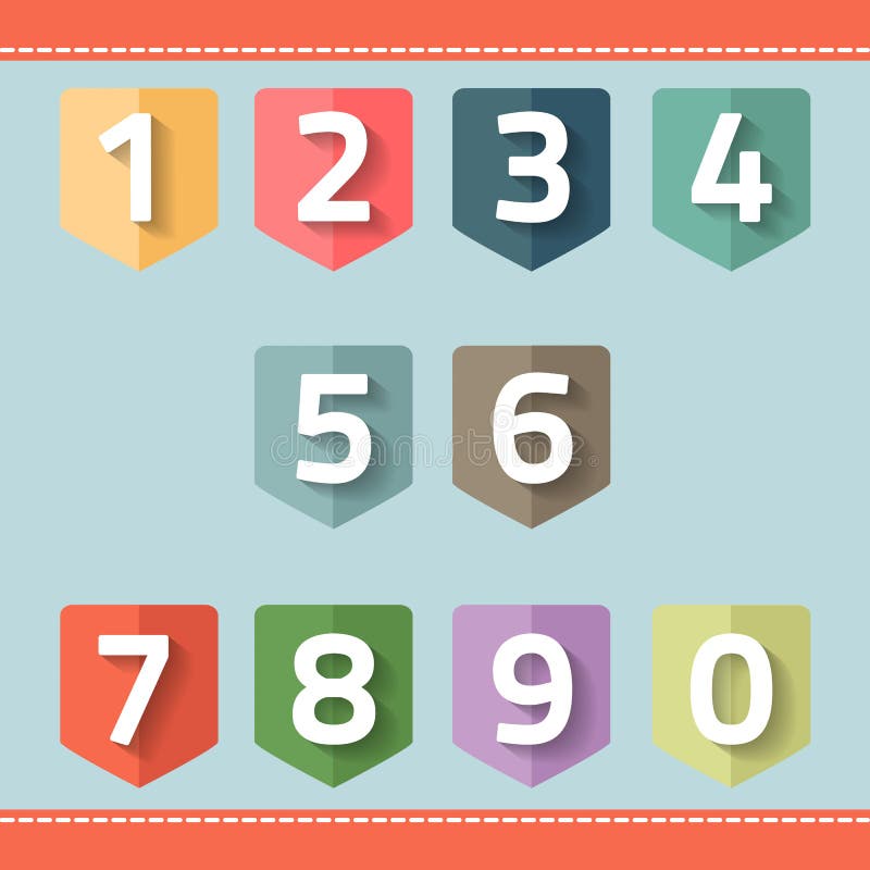 Numbers Pin Marker Flat Icons with Long Shadow Set Stock Vector ...