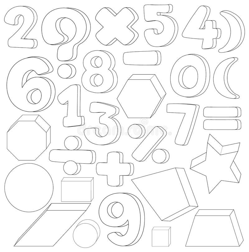 A Set of Number and Math Icon Outline Stock Vector - Illustration of ...