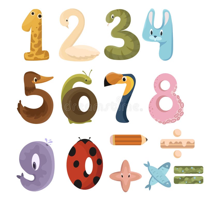 Set of Numbers with Animals. Collection of Animals in the Form of ...