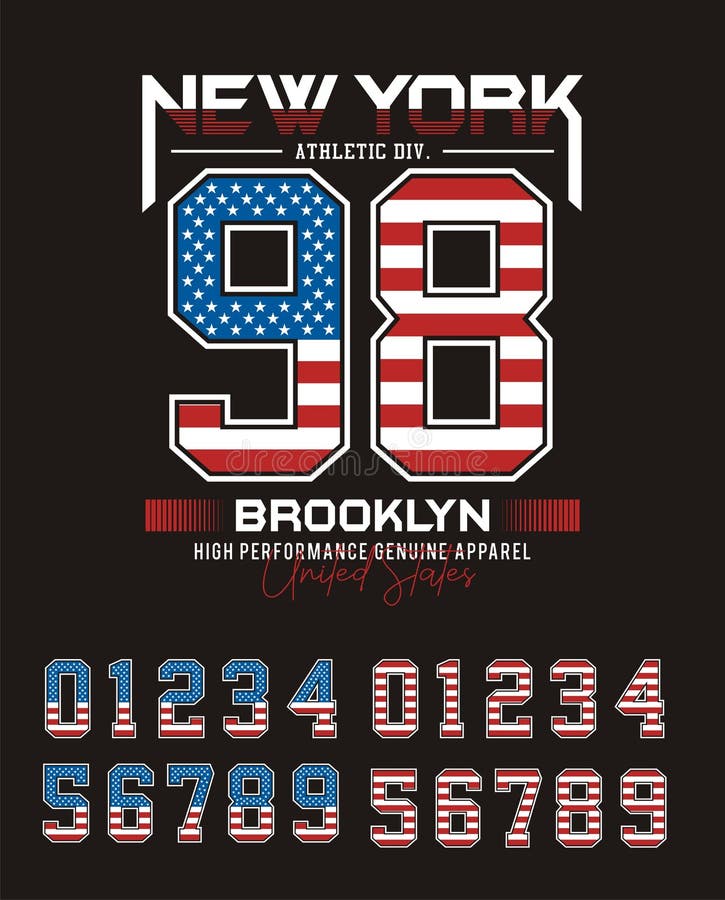 Set Numbers Athletic Division Brooklyn 98 Typography, Vector ...