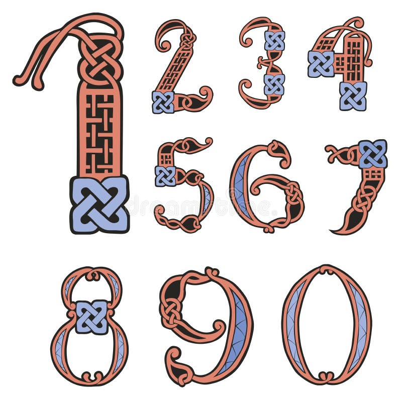 A Set of Numbers in the Celtic Style Stock Vector - Illustration of ...