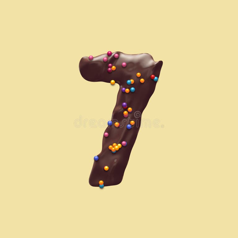 Set of Numbers Made of Chocolate Sweets, 3d Rendering, Seven Stock ...