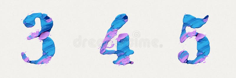 Set of Numbers Made of Multicolored Acrylic Painting, Three, Four, Five ...
