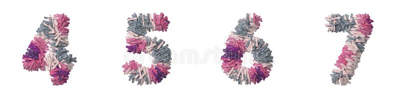 Set of Numbers Made of Pink and Gray Wool, 3d Rendering, Four, Five ...