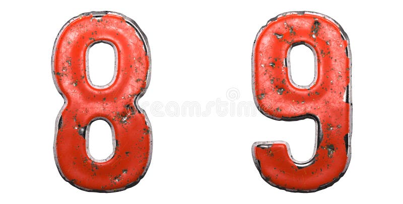 Set of Numbers 8, 9 Made of Red Painted Metal Isolated on White ...