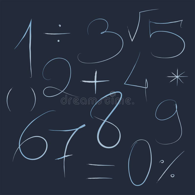 Set of Numbers and Mathematical Symbols, Hand Drawn by a Thin Line ... Set of Numbers and Mathematical Symbols, Hand Drawn by a Thin Line ...