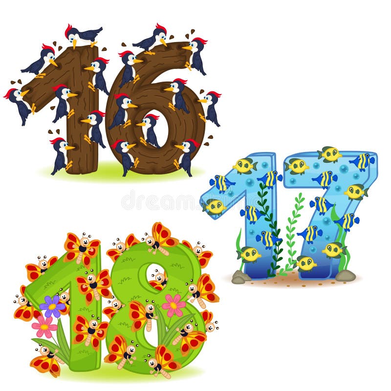 Set of Numbers with Number of Animals from 16 To 18 Stock Vector ...